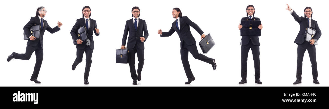 Businessman rushing isolated on the white background Stock Photo - Alamy