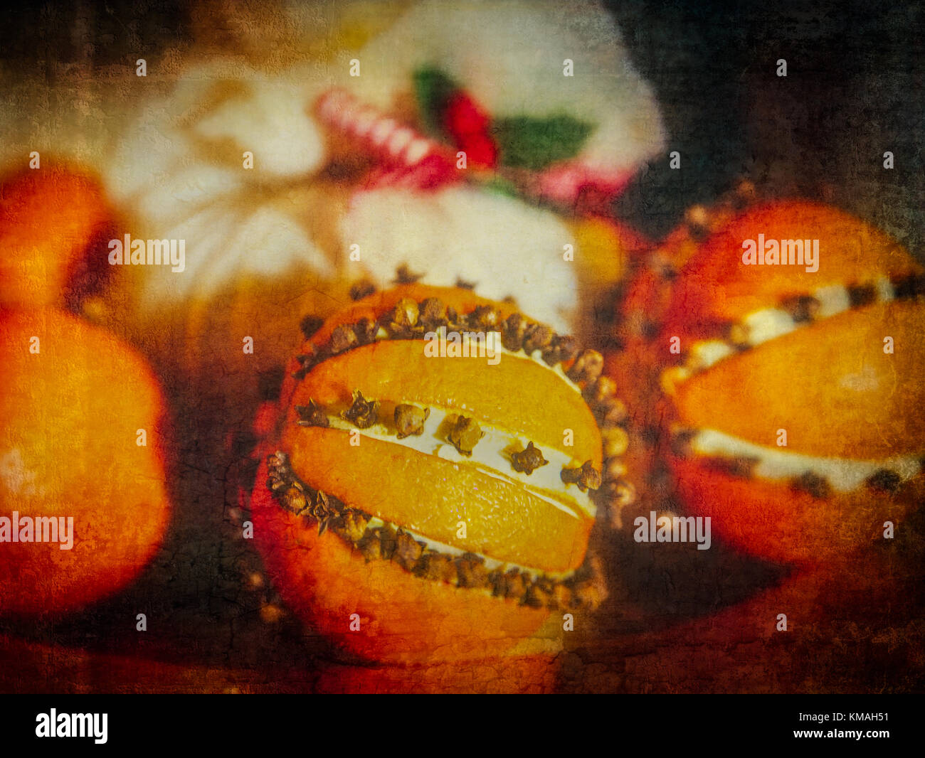 Stylised edit of Christmas orange clove pomanders at Kedleston Hall ...