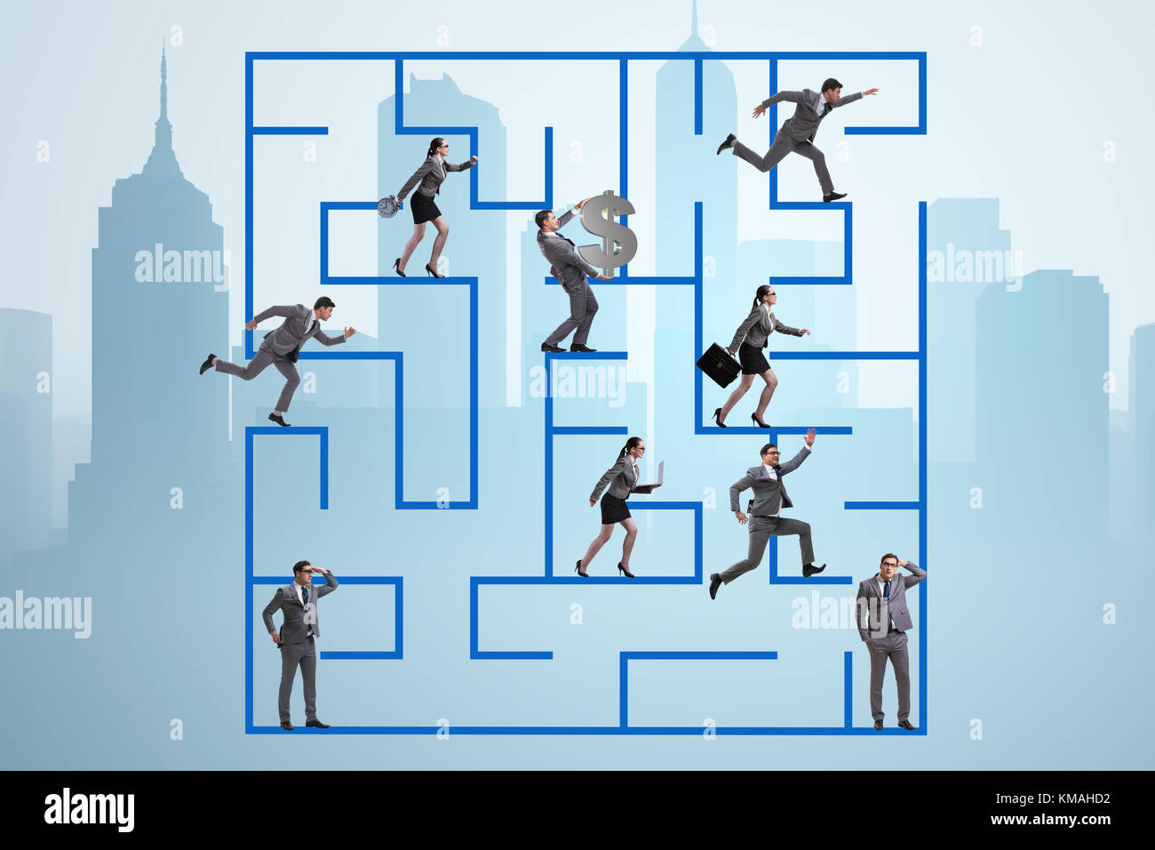 Business people getting lost in maze uncertainty concept Stock Photo ...