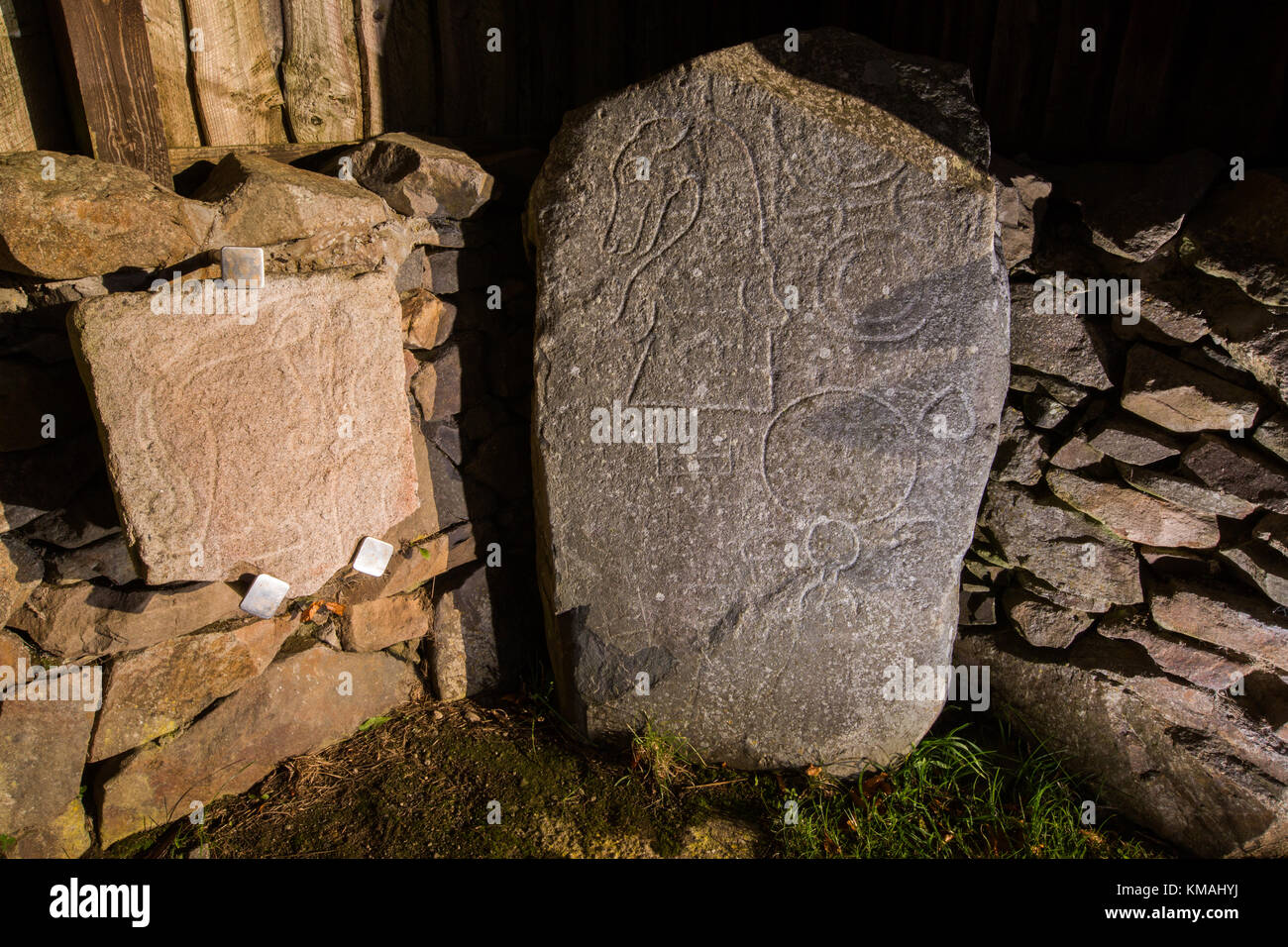 Ancient Pictish Symbol stones at Rhynie, Aberdeenshire, Scotland Stock ...