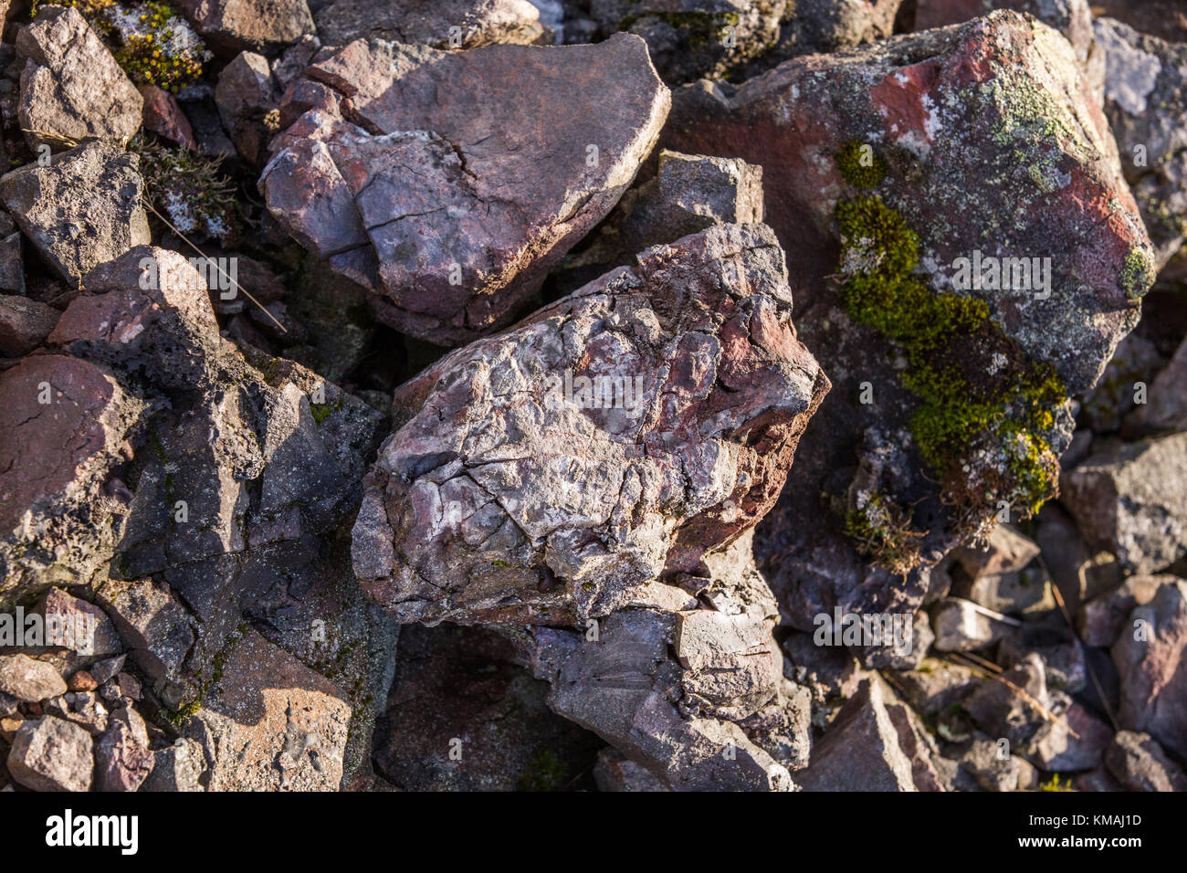A close up of vitrified stone at the ruins of Iron Age Tap O Noth hill ...