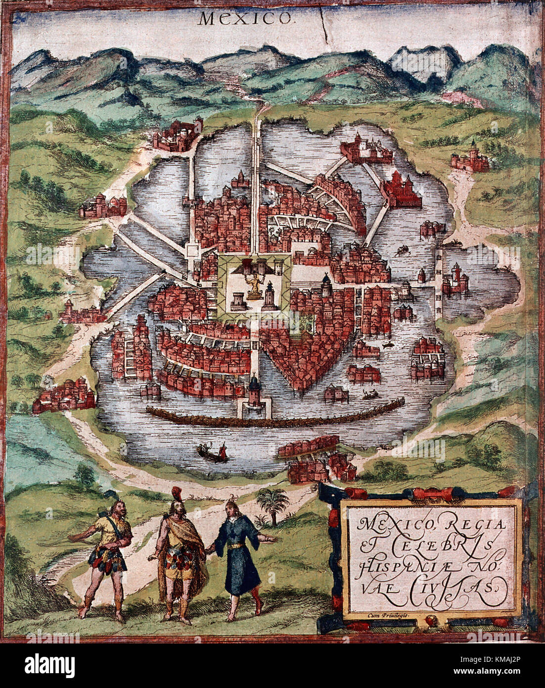 Rare map of Tenochtitlan, Mexico (present day Mexico City). Published ...