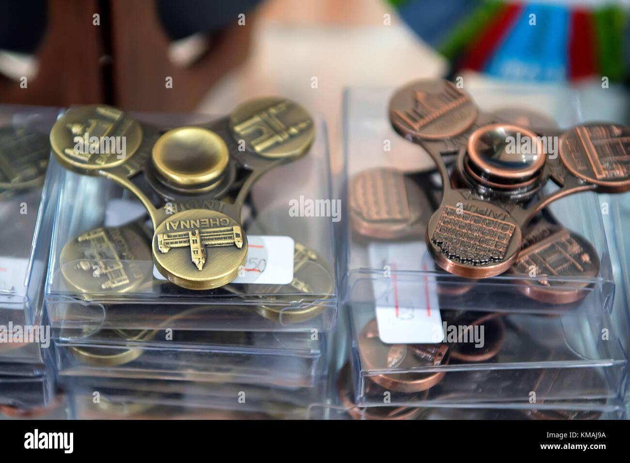 Indian fidget spinners in souvenir shop Stock Photo - Alamy