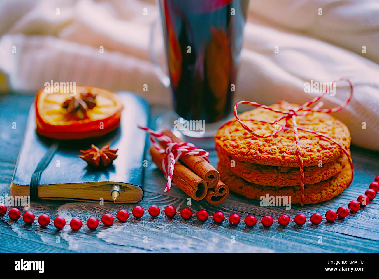 Cosy winter still-life and window. Xmas background Stock Photo - Alamy