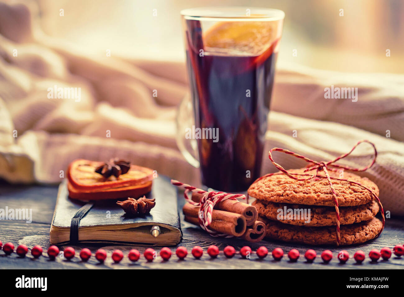 Cosy winter still-life and window. Xmas background Stock Photo - Alamy