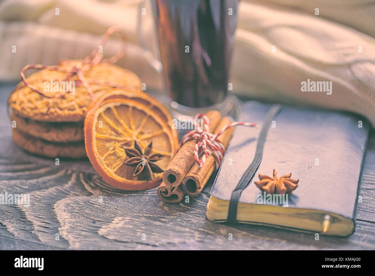 Cosy winter still-life and window. Xmas background Stock Photo - Alamy