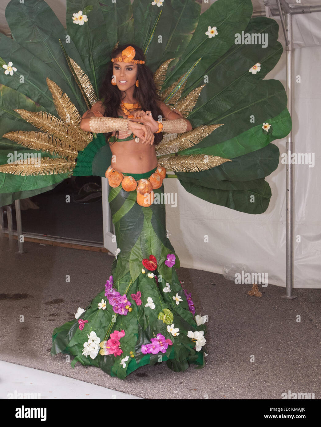 DORAL, FL - JANUARY 21: Brittany Mesa-Bell, Miss Guam 2014, tries on ...