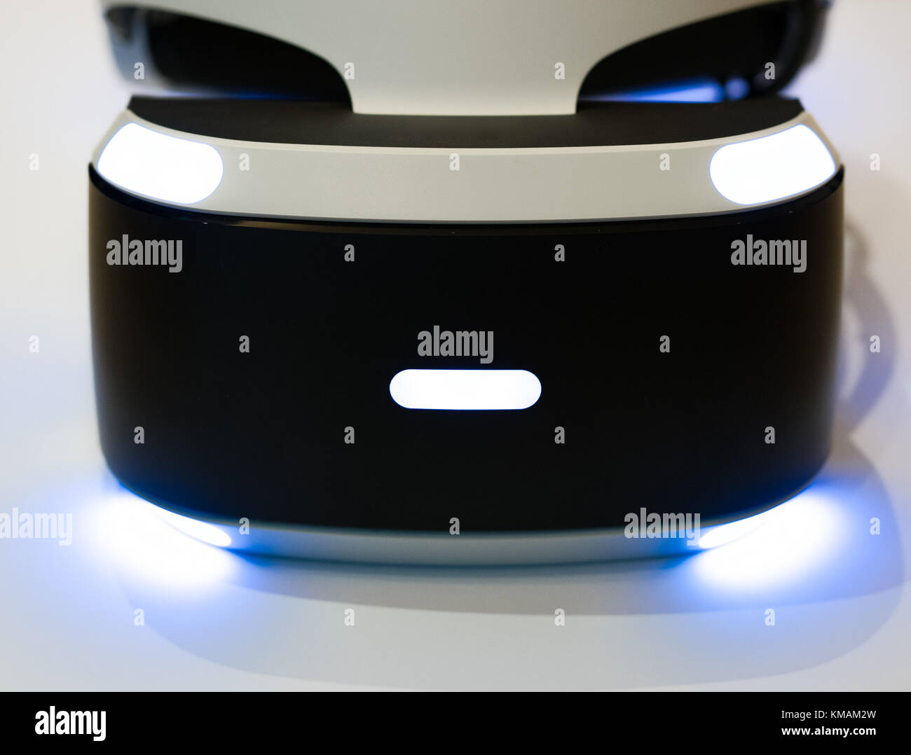 Generic VR virtual reality headset switched on closeup on white ...