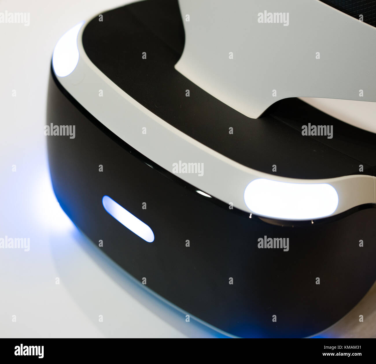 Generic VR virtual reality headset switched on closeup on white ...