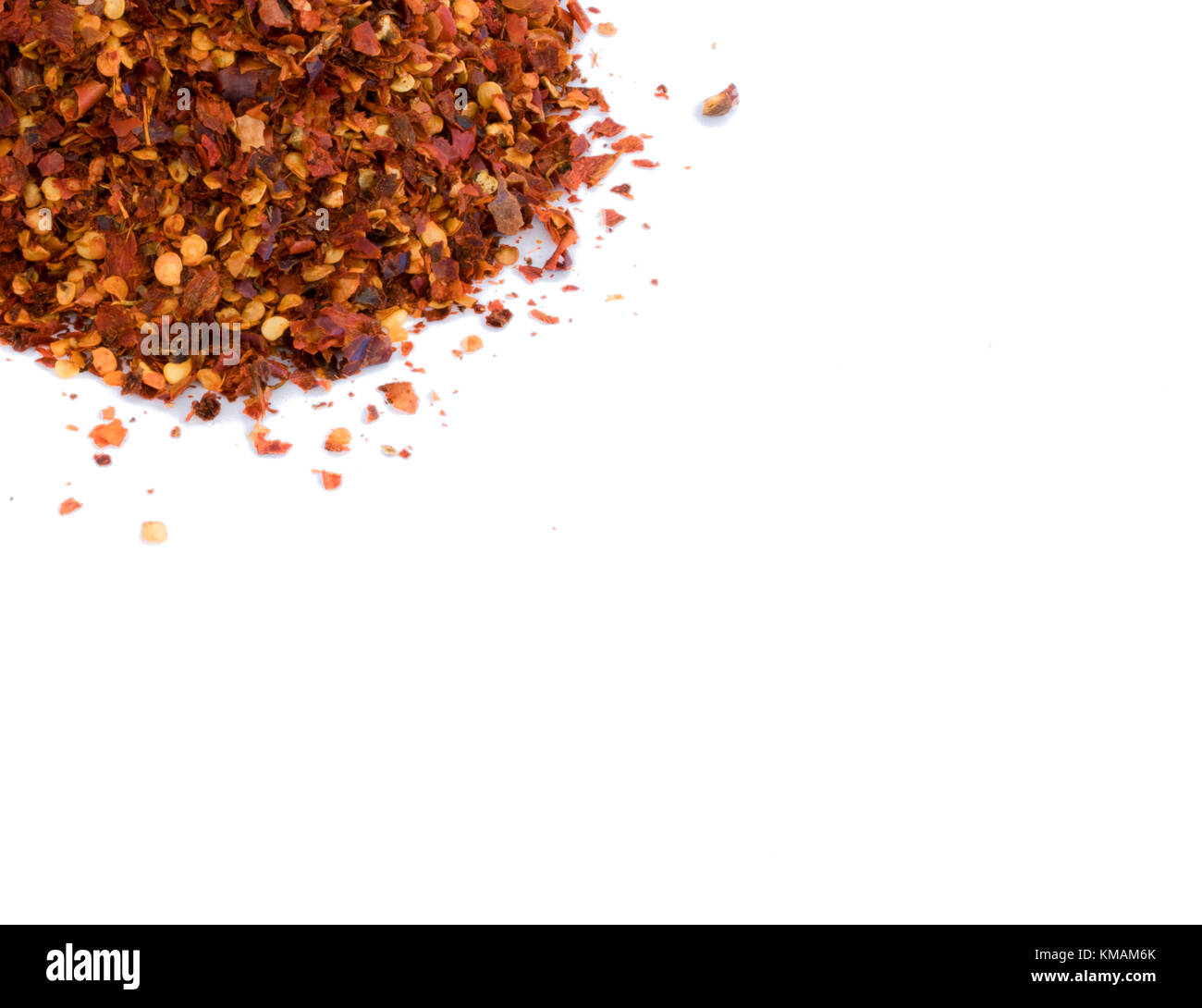 Dried chili pieces red pepper crushes isolated on white background with ...