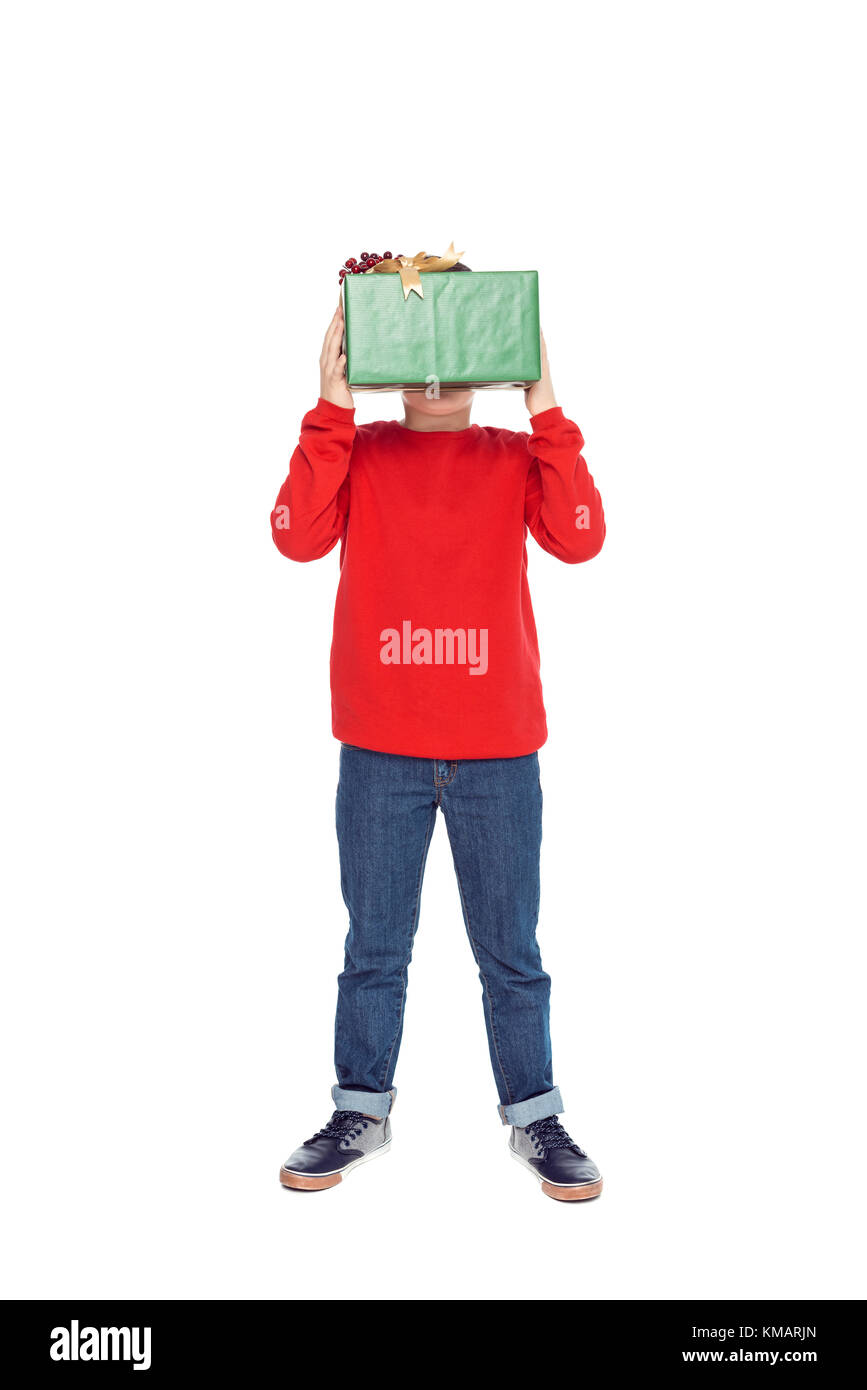 Happy boy and present Cut Out Stock Images & Pictures - Alamy