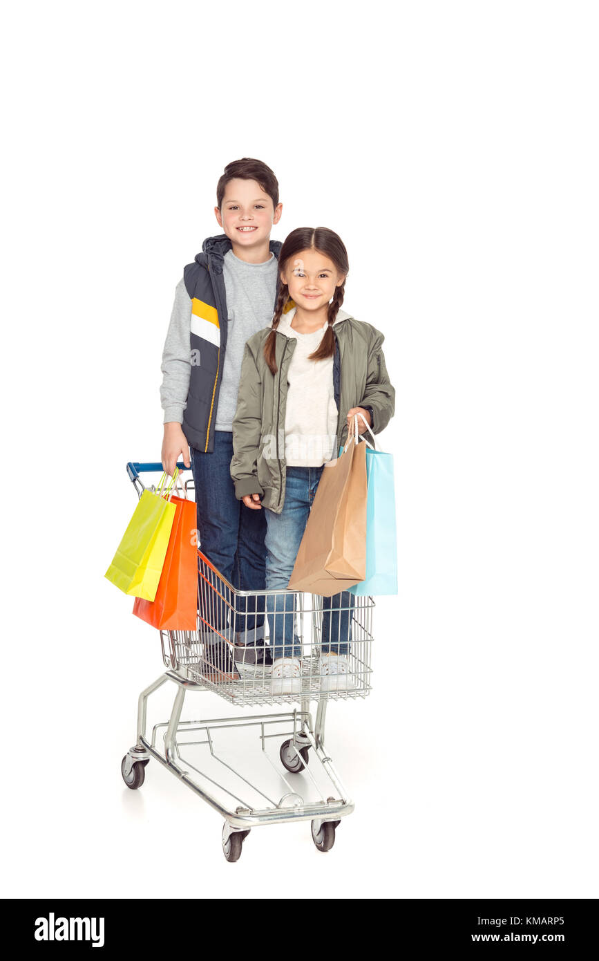 kids with shopping cart Stock Photo - Alamy