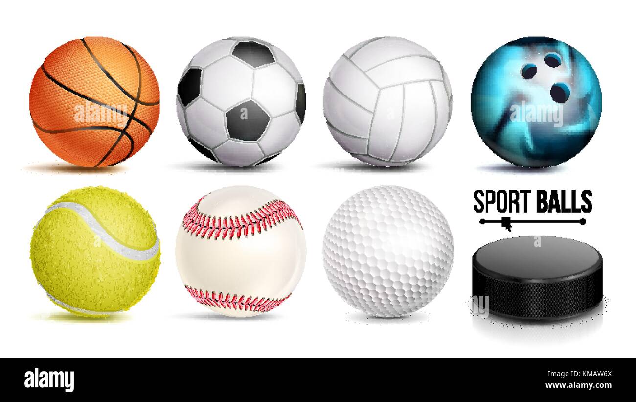 Sport Ball Set Vector. 3D Realistic. Popular Sports Balls Isolated On ...