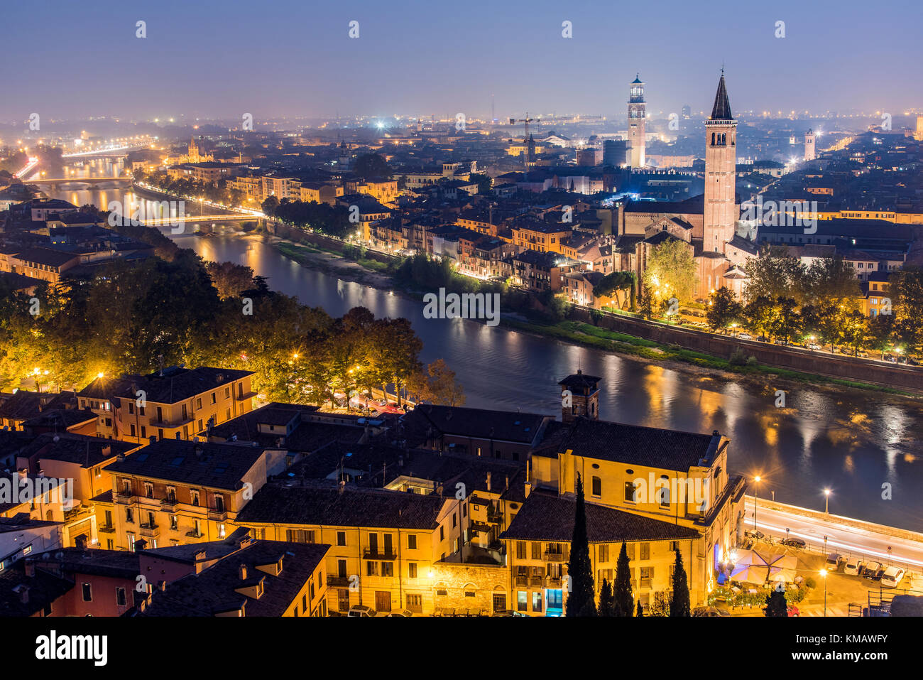 Night city skyline, Verona, Veneto, Italy Stock Photo - Alamy