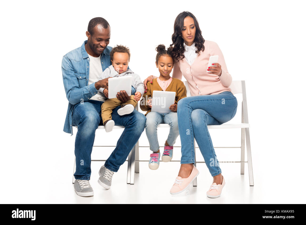 african american family using devices Stock Photo - Alamy