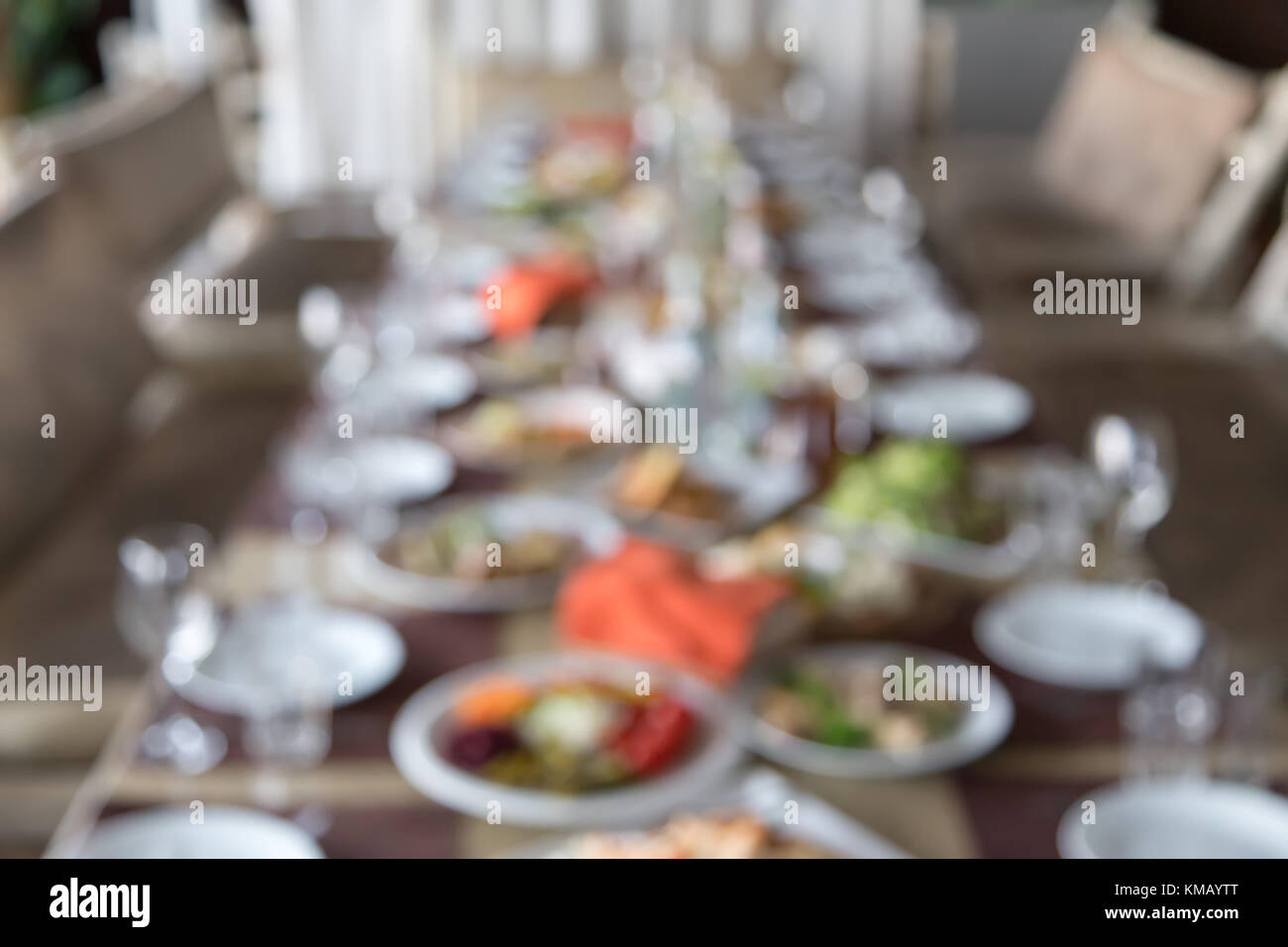 blurred served table in restaurant, background Stock Photo - Alamy