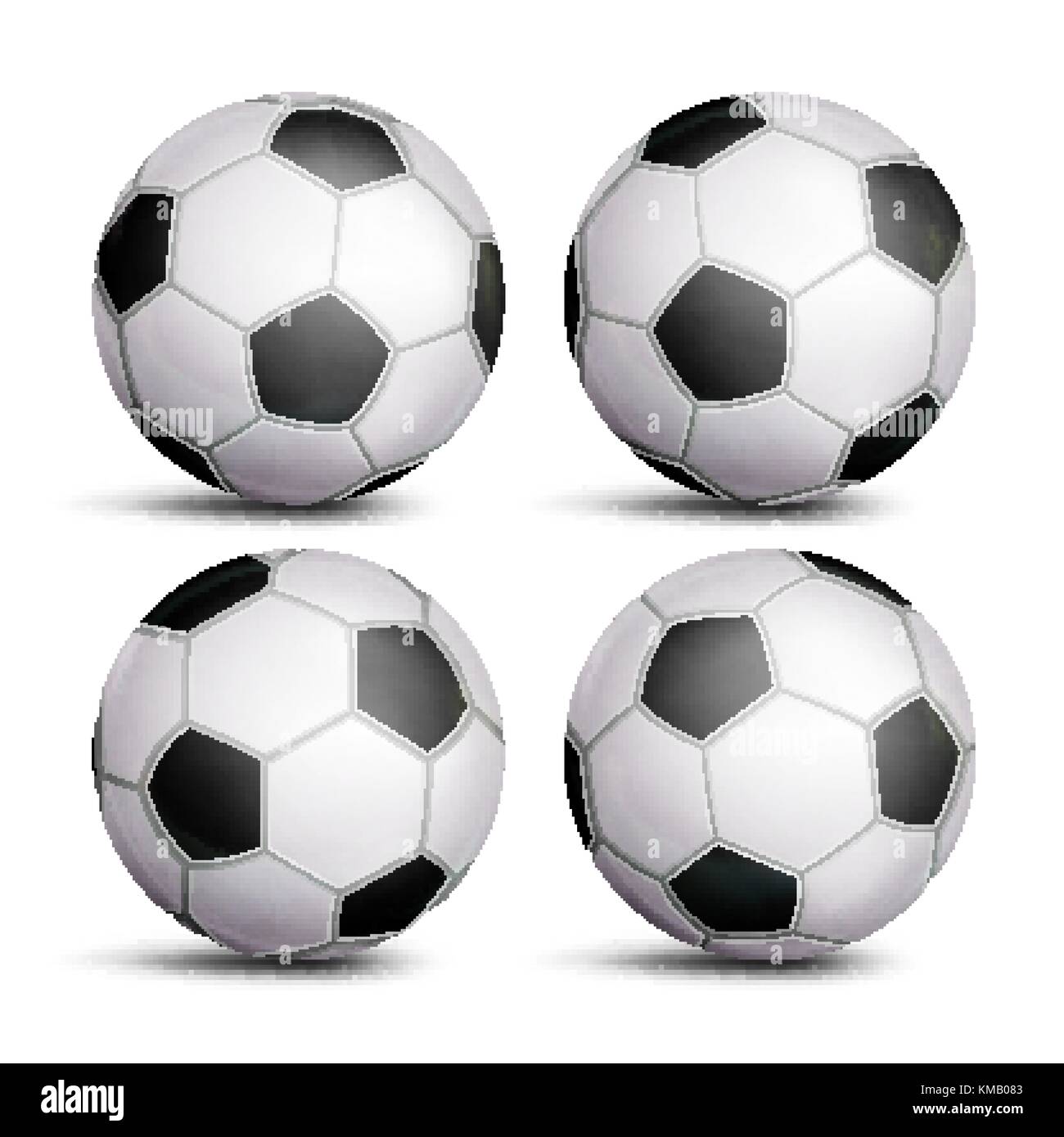 Realistic Football Ball Set Vector. Classic Round Soccer Ball ...