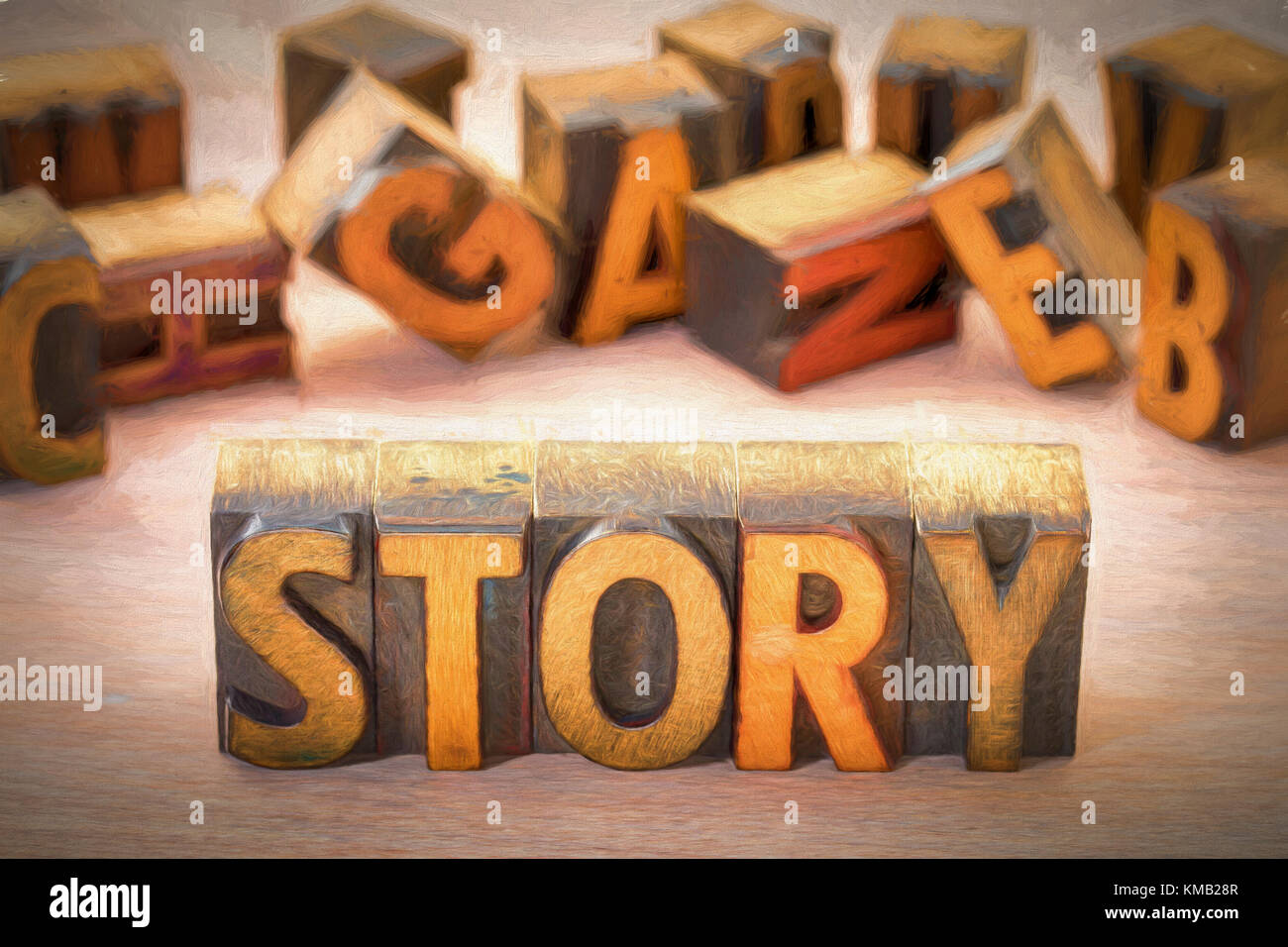 story word abstract in vintage letterpress wood type blocks with a ...