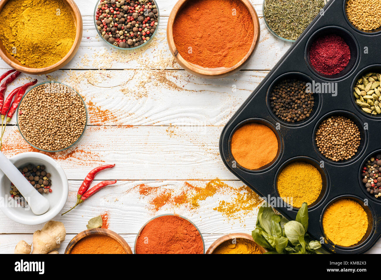 scattered spices and glasses with spices Stock Photo - Alamy
