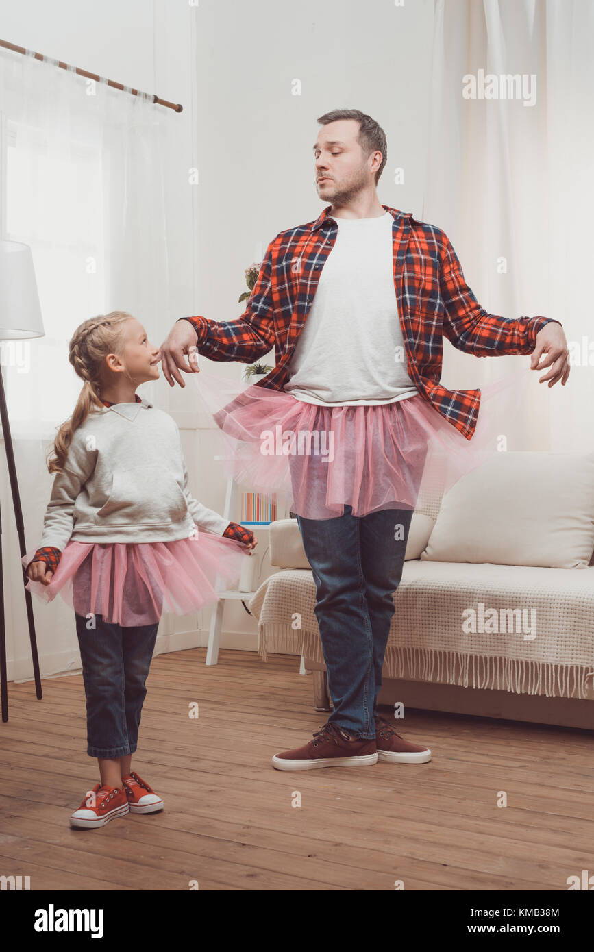 father and daughter in pink skirts Stock Photo - Alamy