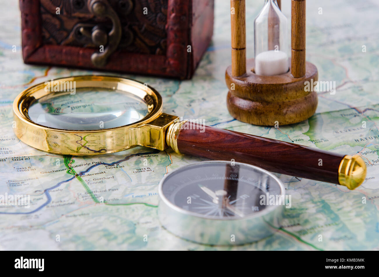 Travel concept with compass and map Stock Photo - Alamy
