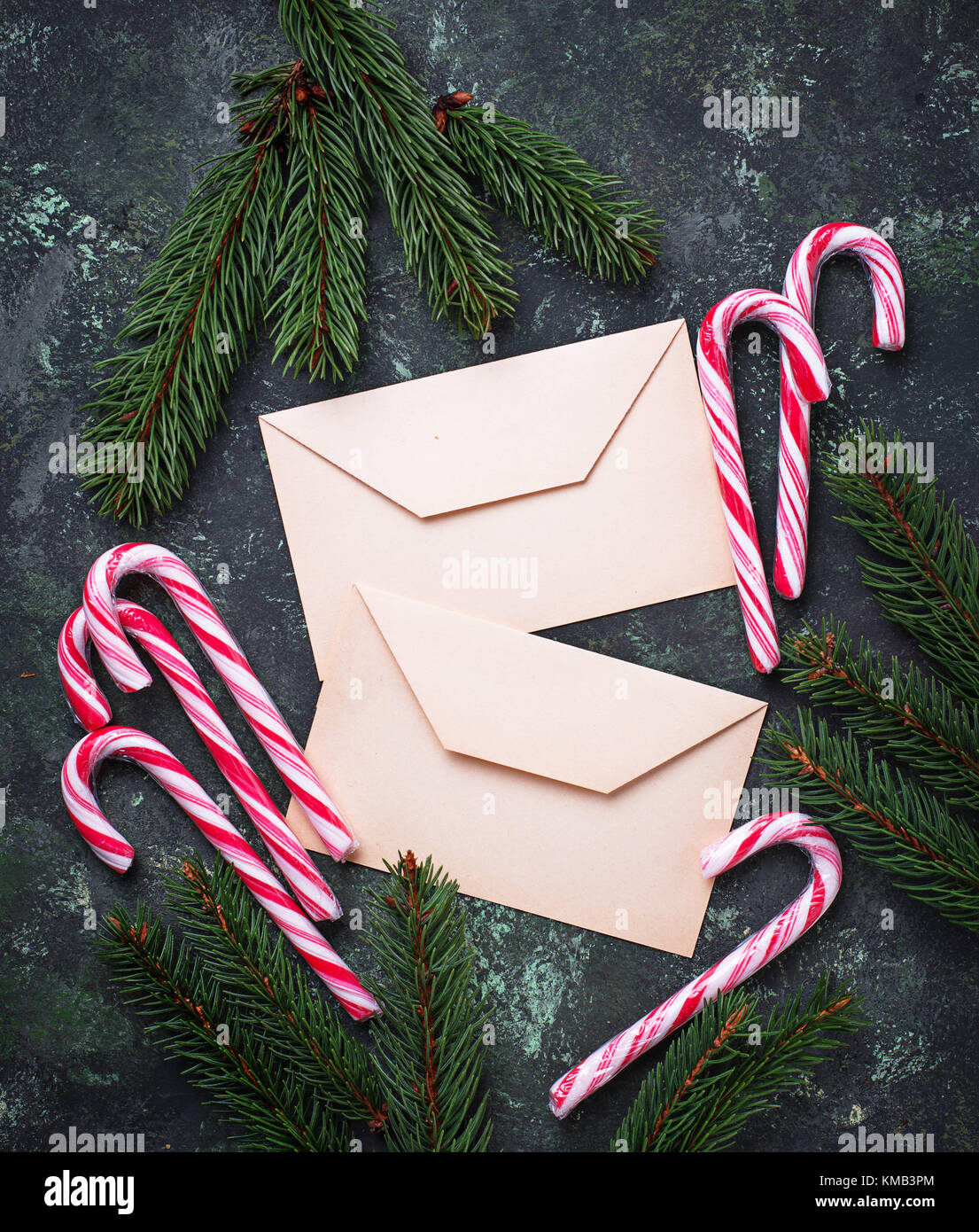 Christmas background with candy cane and letter Stock Photo - Alamy