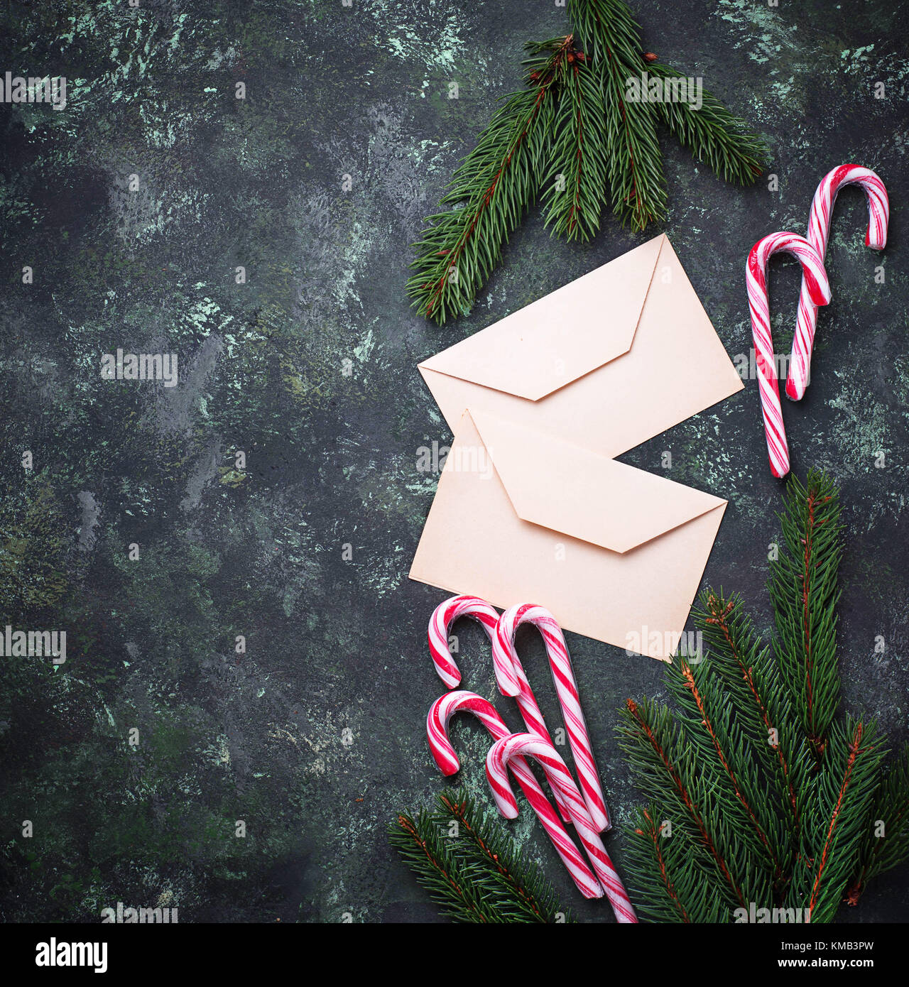 Christmas background with candy cane and letter Stock Photo - Alamy