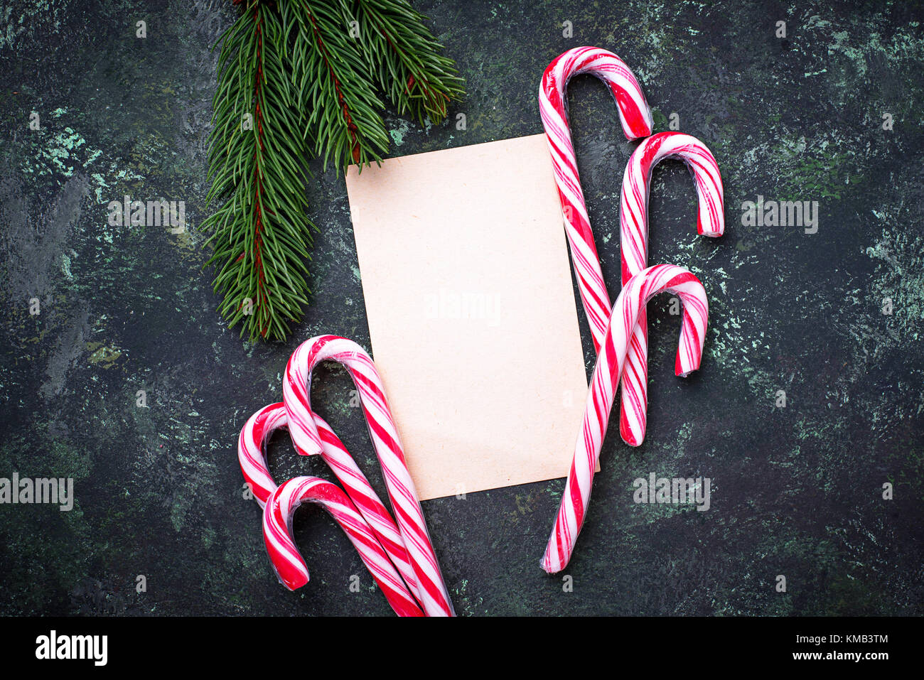 Christmas background with candy cane and letter Stock Photo - Alamy