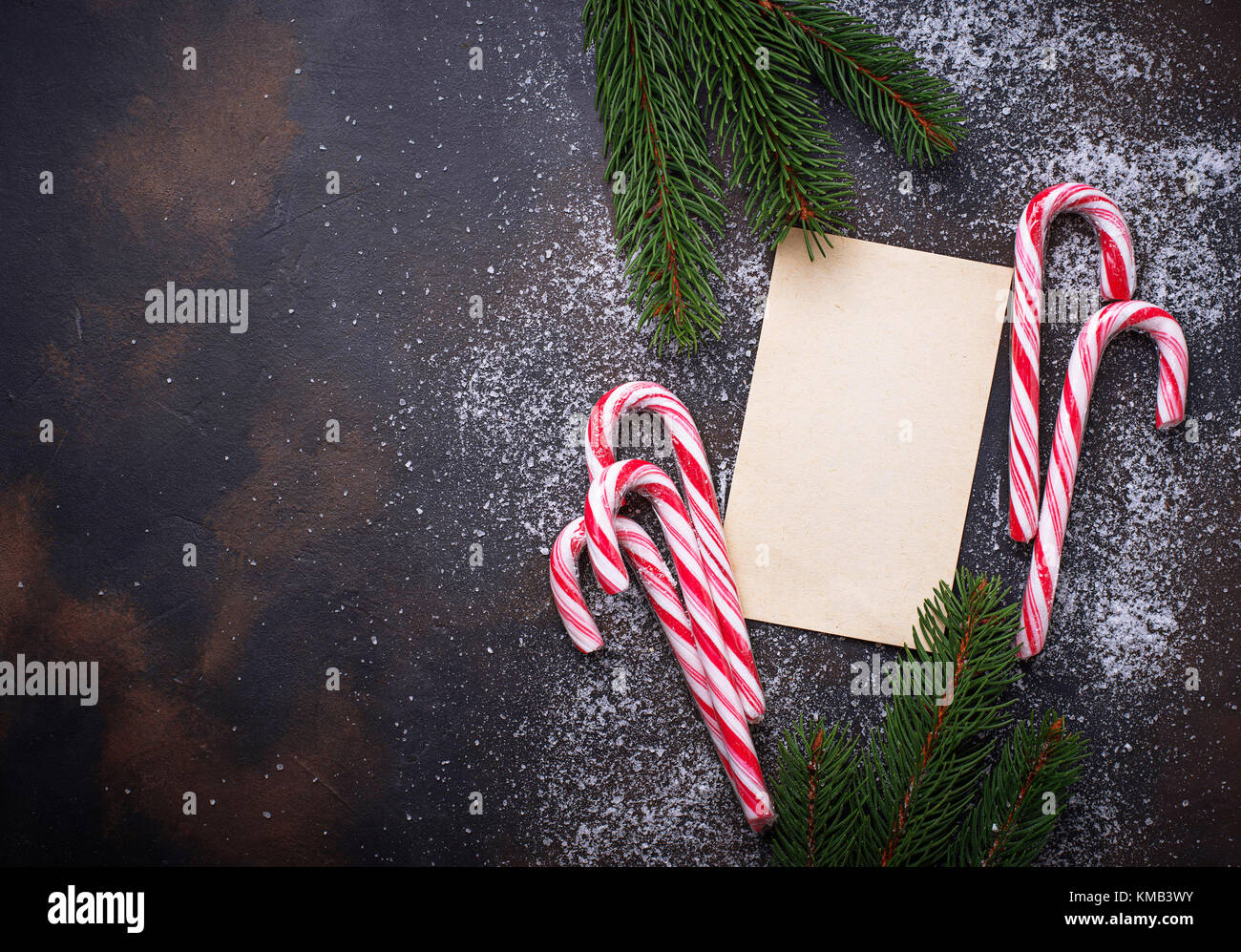 Christmas background with candy cane and letter Stock Photo - Alamy