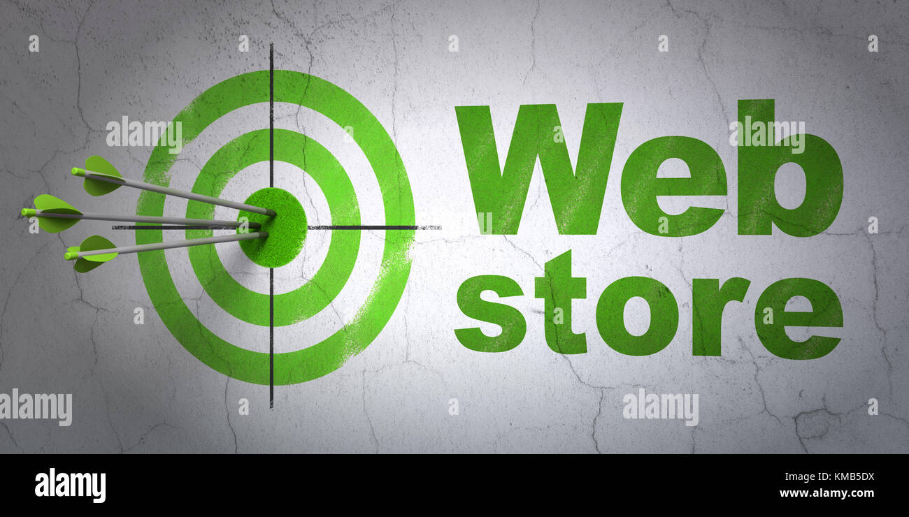 Web development concept: target and Web Store on wall background Stock ...
