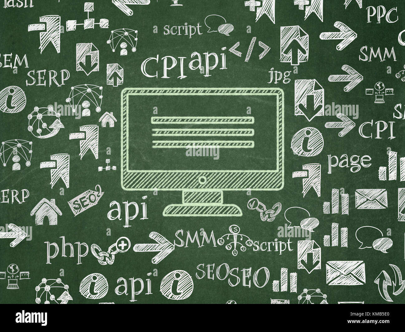 Web development concept: Monitor on School board background Stock Photo ...