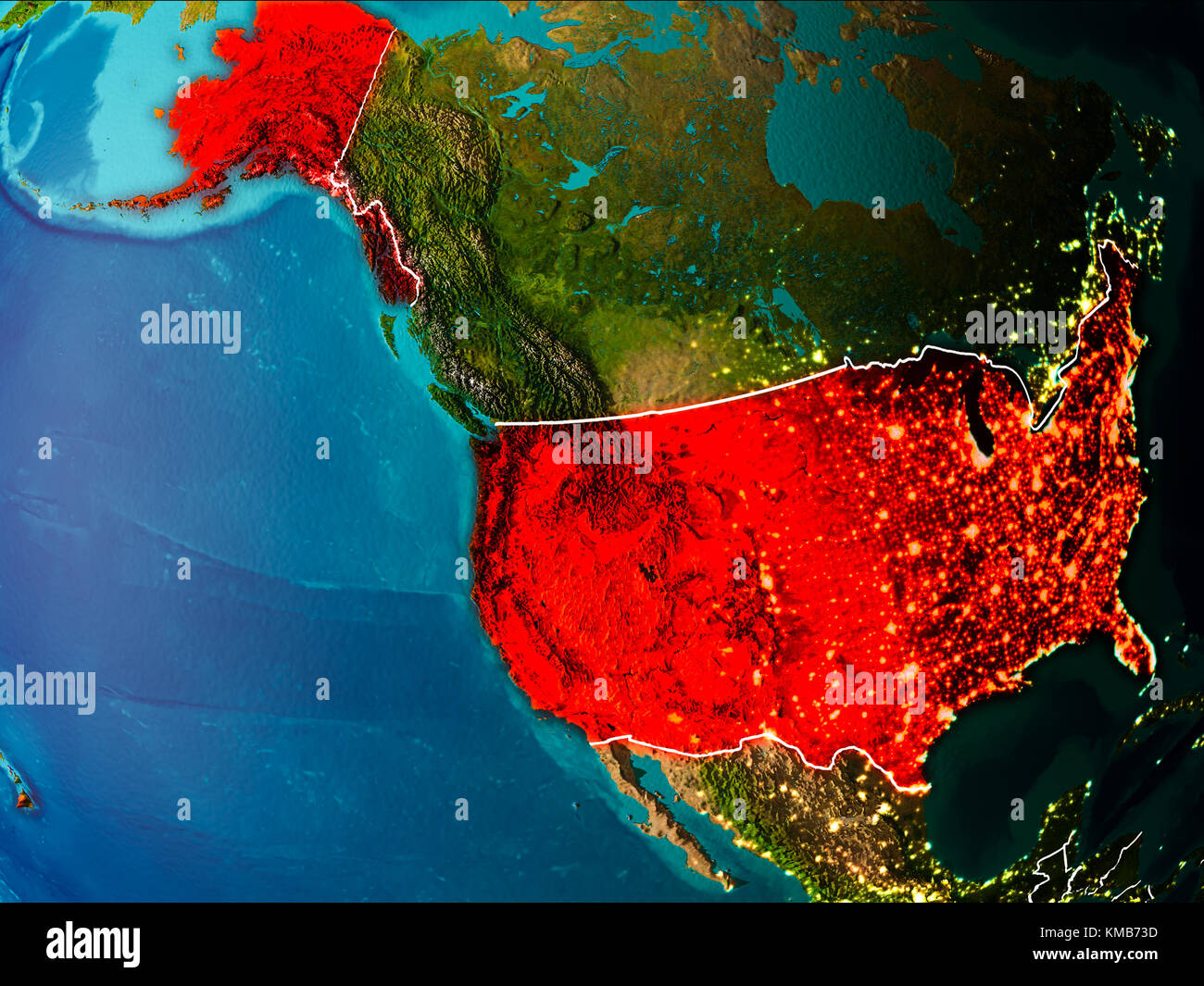 USA in the morning highlighted in red on planet Earth with visible ...