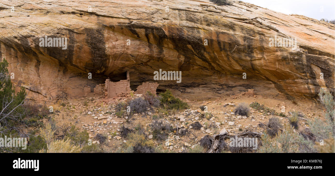 Panoramic view of an Anasazi ruin near Fishmouth Cave on the Comb Ridge ...