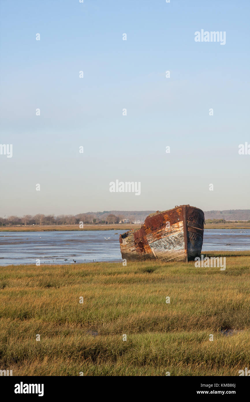 A discarded river goods transport barge on the swale estuary UK Stock ...