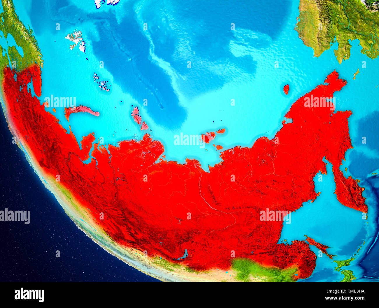 Russia highlighted in red on planet Earth. 3D illustration. Elements of ...