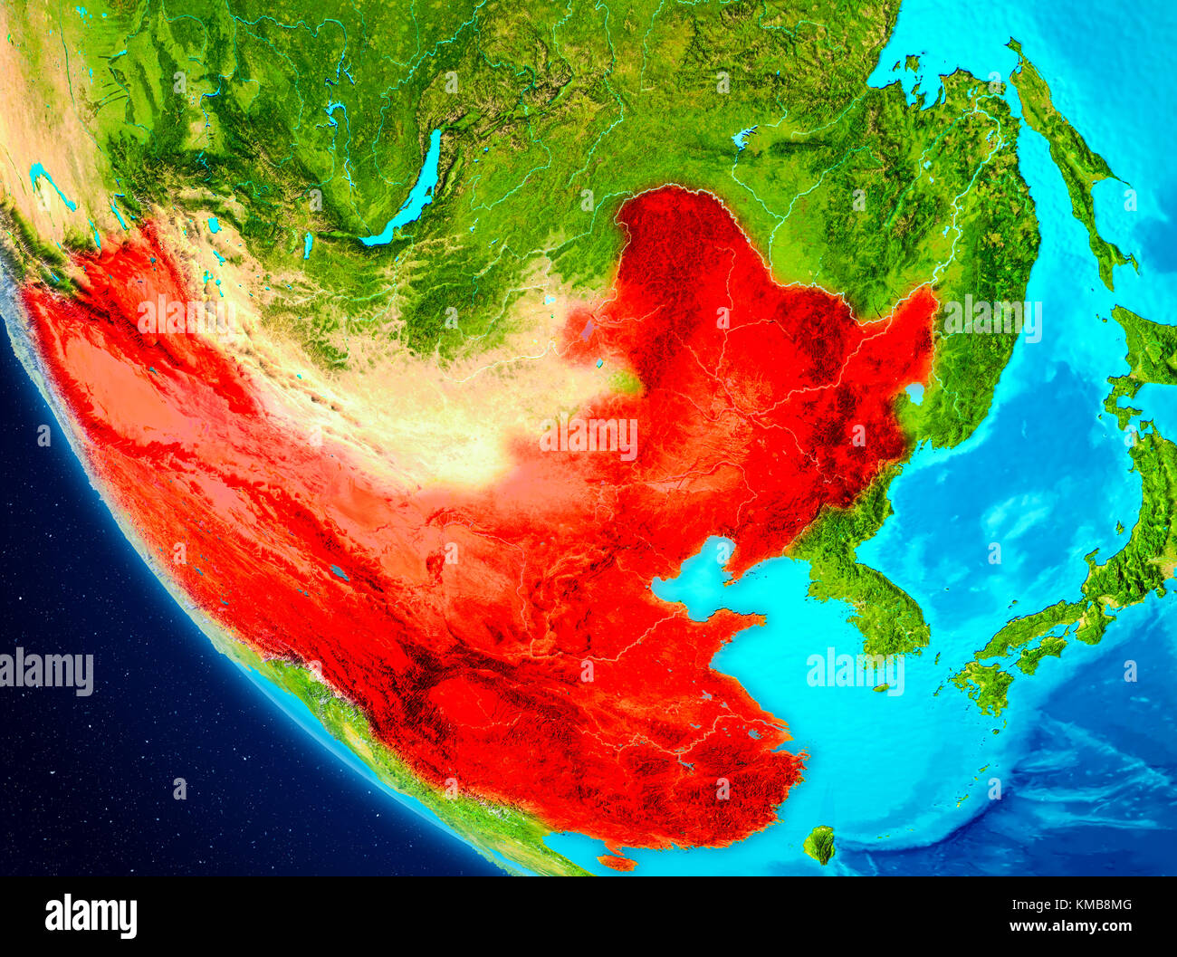 China highlighted in red on planet Earth. 3D illustration. Elements of ...