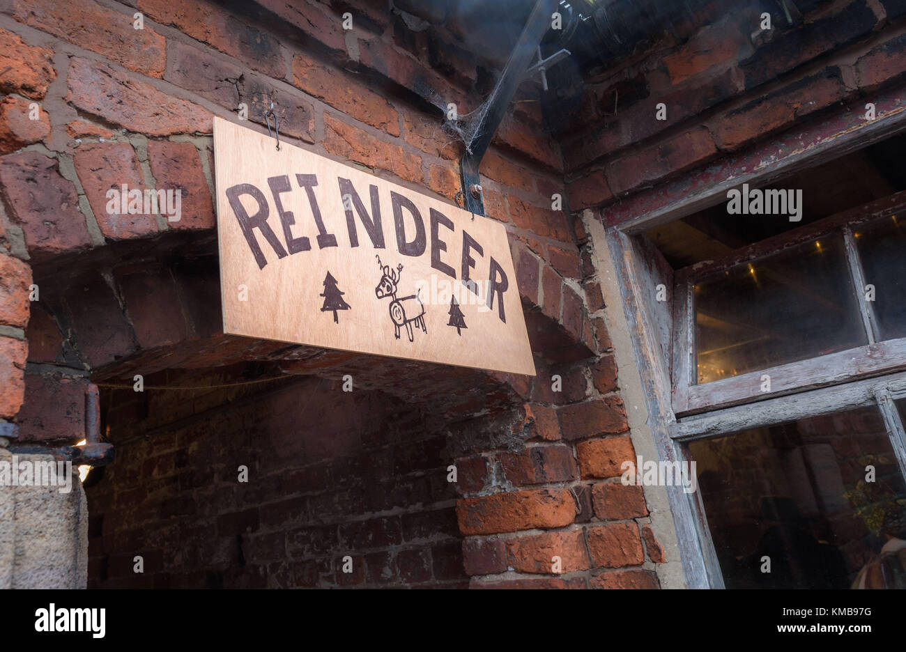 Wooden sign for reindeer wooden crafts at a farmers market at Rode Hall ...