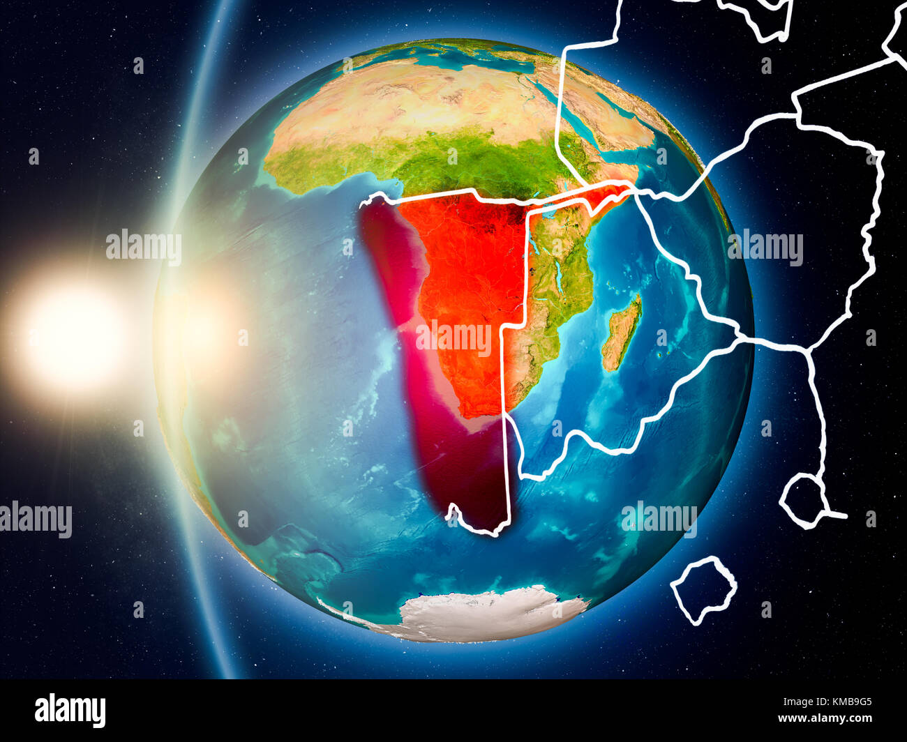 Illustration of Namibia as seen from Earth’s orbit during sunset with ...