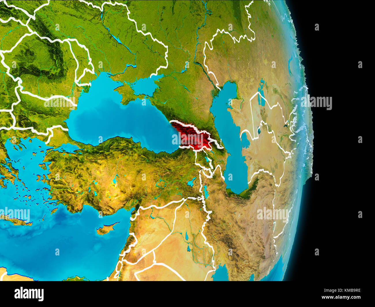 Georgia in red on planet Earth with visible borderlines. 3D ...