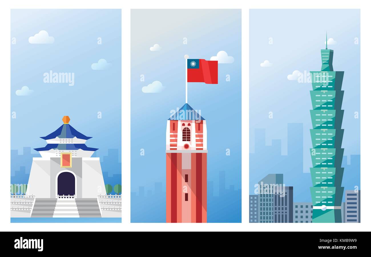 Taiwan travel concept, famous attraction in Taipei in flat design Stock ...