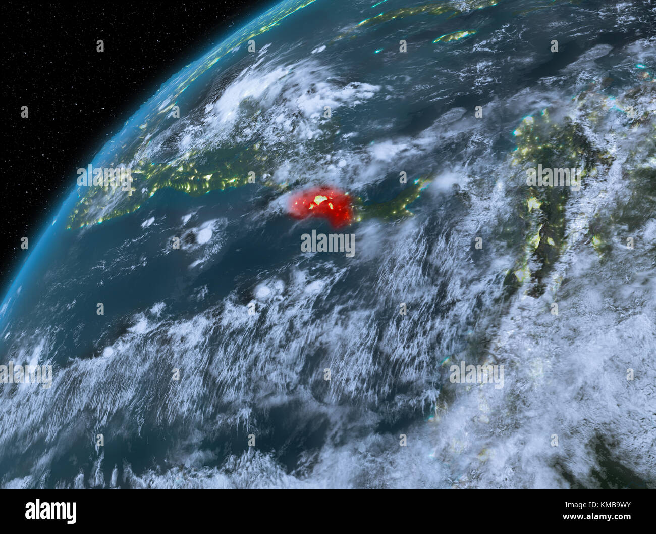 Illustration of Costa Rica as seen from Earth’s orbit at night. 3D ...