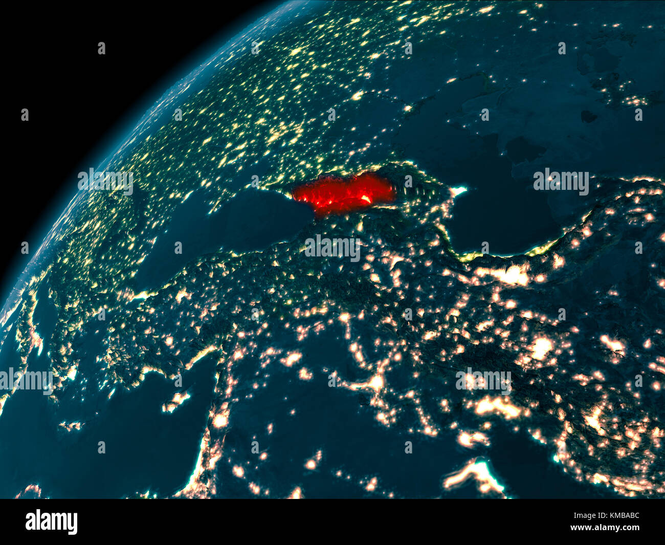 Night map of Georgia as seen from space on planet Earth. 3D ...