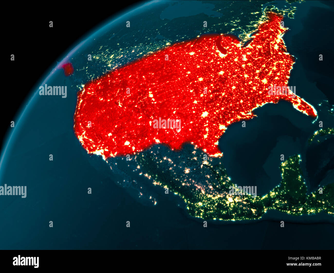 Night map of USA as seen from space on planet Earth. 3D illustration ...