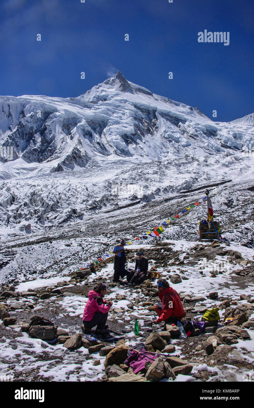 Manaslu, world's eighth highest peak (8,163 metres), seen from Manaslu ...