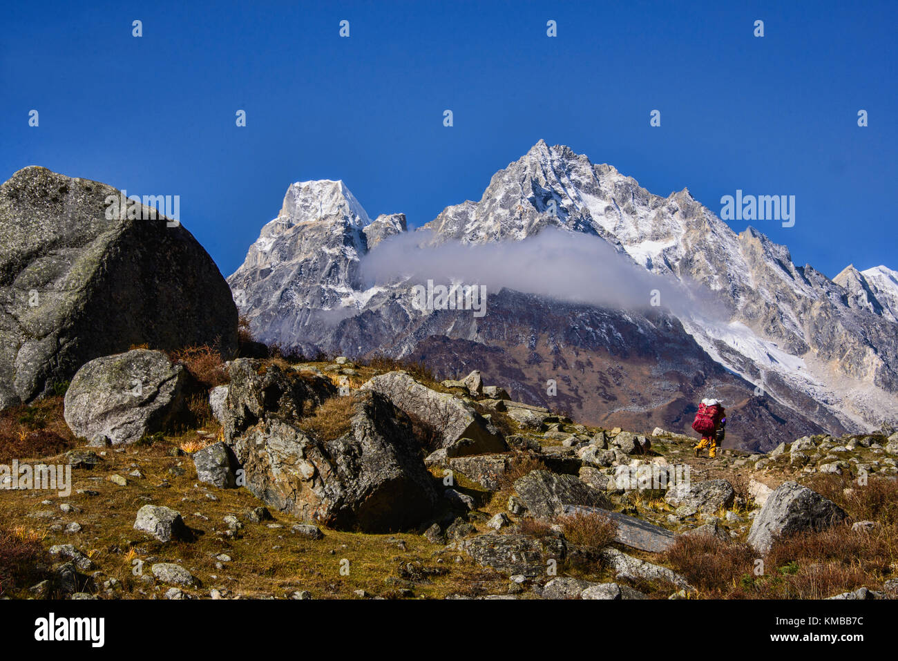 Trekking to the Larkya La Pass on the Manaslu Circuit, Nepal Stock ...