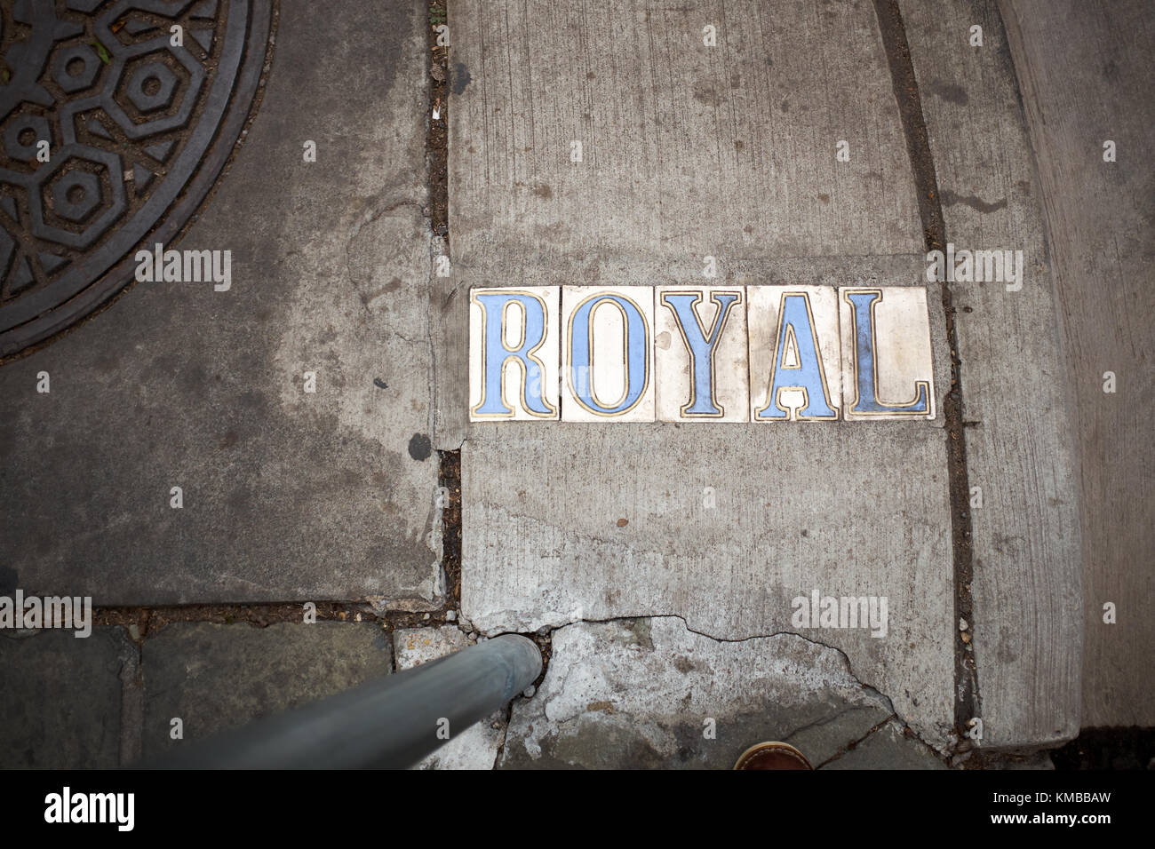Piece of street art â€“ ROYAL sign made of tiles with blue capital ...
