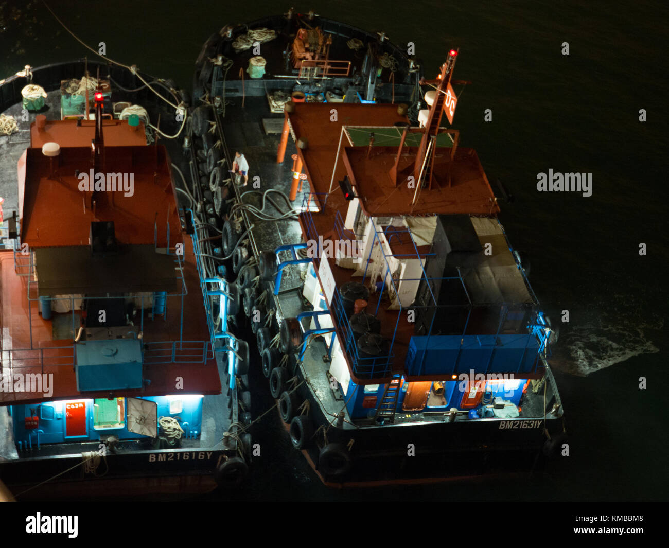 Two Boats At Night Stock Photo - Alamy
