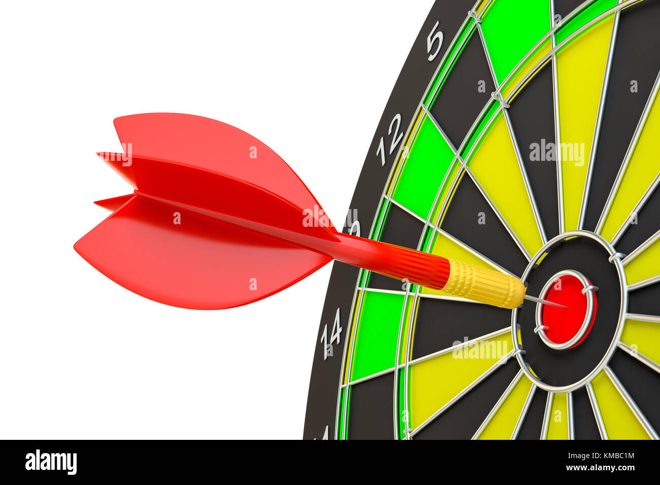 Close up red dart arrow on center of dartboard Stock Photo - Alamy