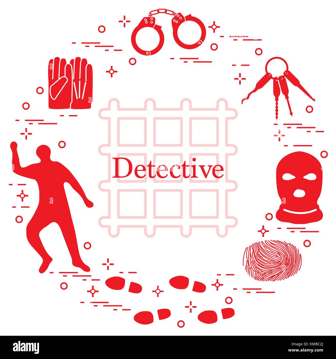Criminal and detective elements. Crime, law and justice vector icons ...