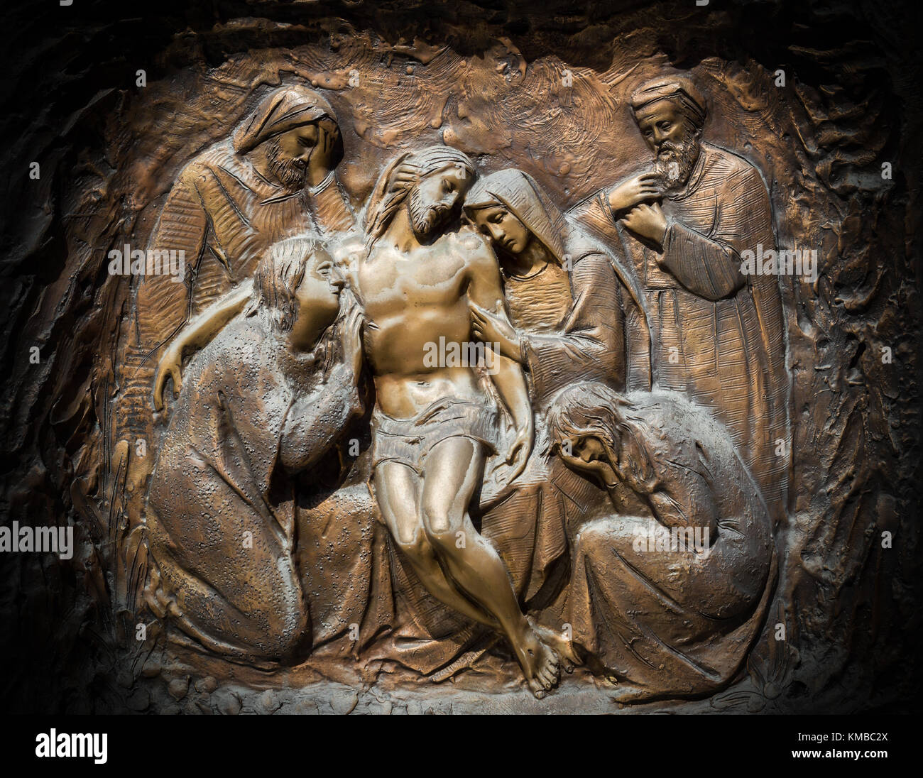 Bronze wall engraving scene depicting the Lamentation of Christ Stock ...